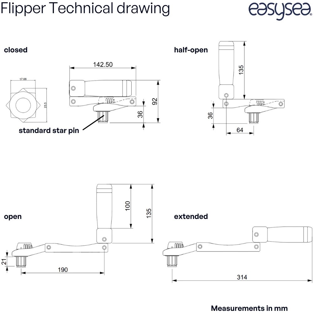 Easysea Flipper lierhendel - opvouwbaar - 200 mm George Kniest