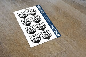 Belship stickervel Lift here - hijssticker - 50 mm George Kniest
