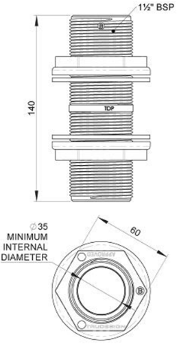 TruDesign Schotdoorvoer + ring & moer - 1 1/2 - lengte 140 mm - Zwart ...